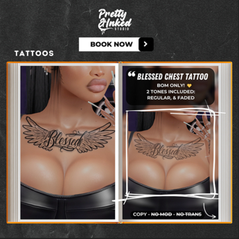 Second Life Marketplace - PRETTY & INKED STUDIO - BLESSED CHEST TATTOO - (BOM)